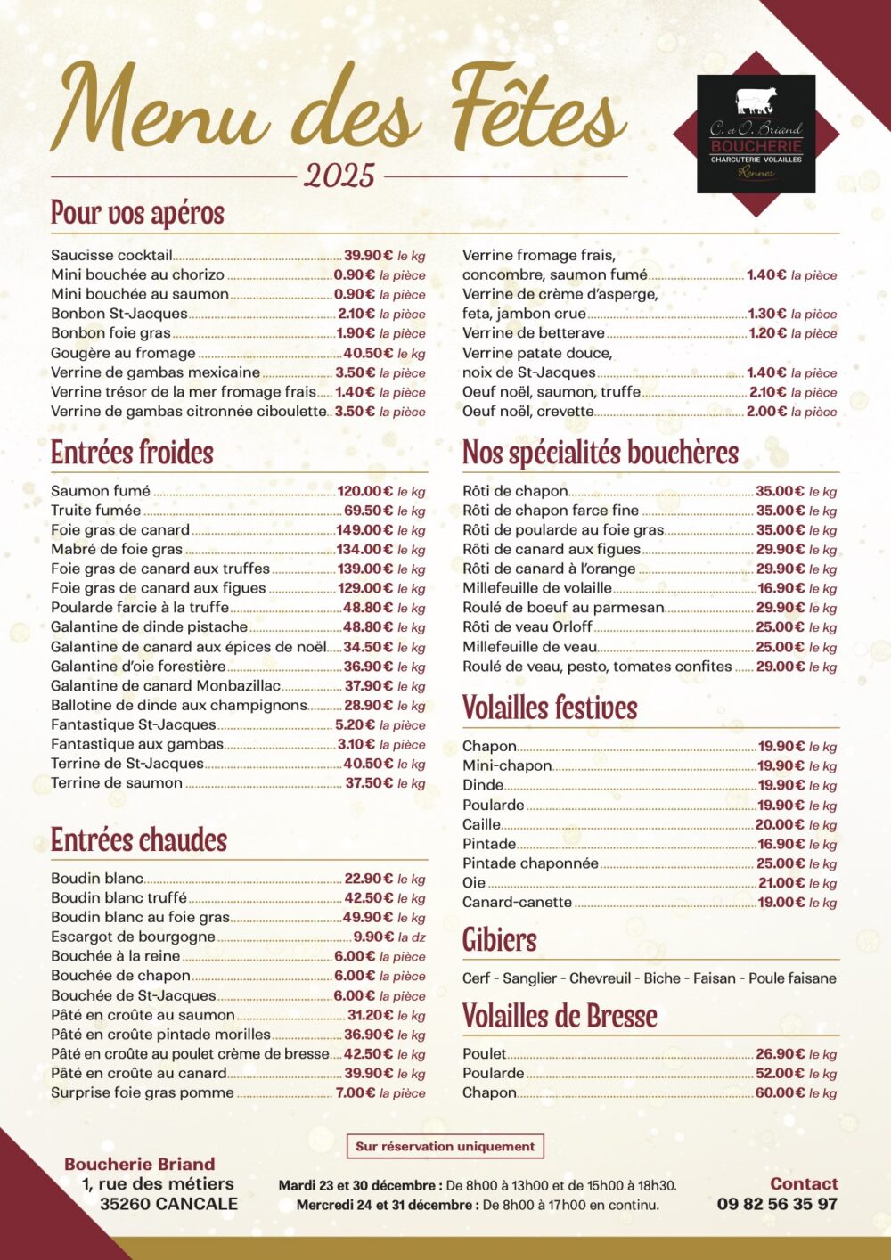 Menus de Fêtes - Boucherie Briand